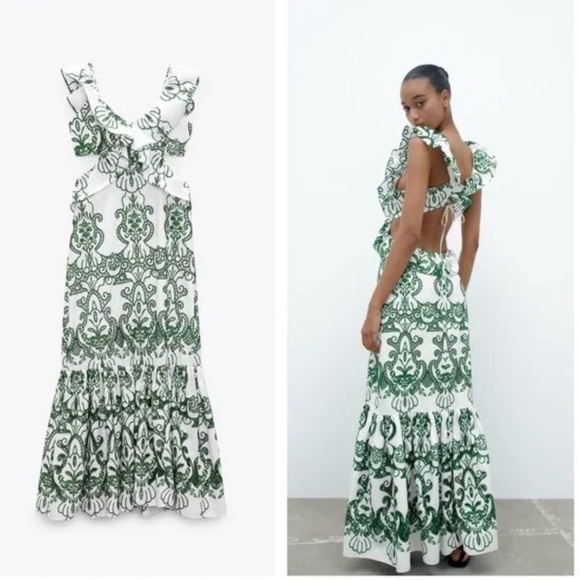 Zara | Dresses | Zara Eyelet Maxi Ruffle Dress | Poshmark